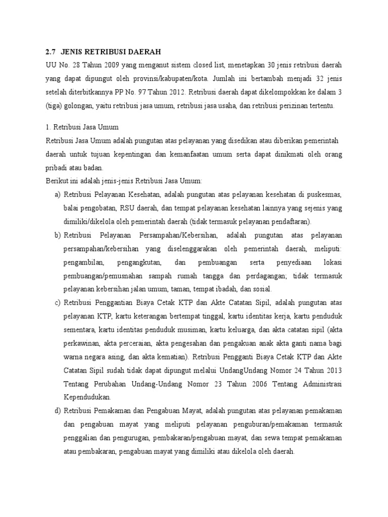 Jenis Retribusi & Objek Retribusi | PDF