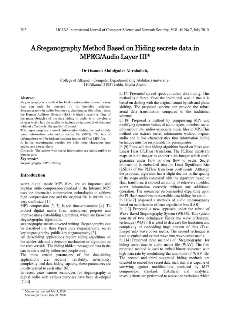 A Steganography Method Based On Hiding Secrete Data in MPEG/Audio Layer III | PDF | Data ...