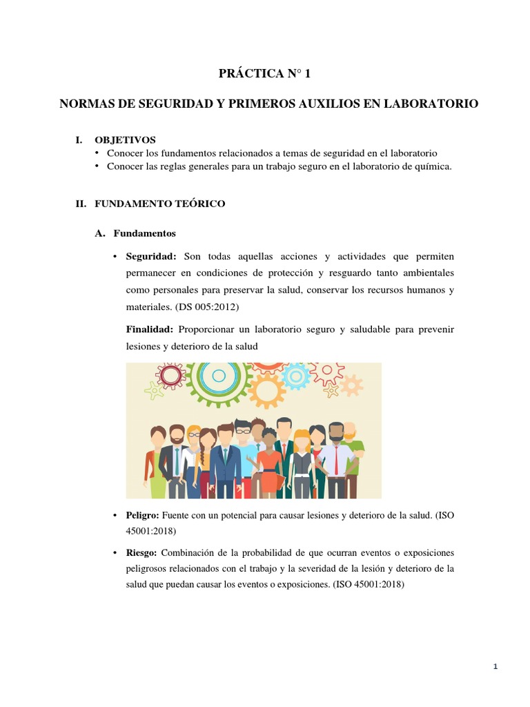Practica N°1 Normas de Seguridad y Primeros Auxilios en Laboratorio | PDF | Laboratorios ...
