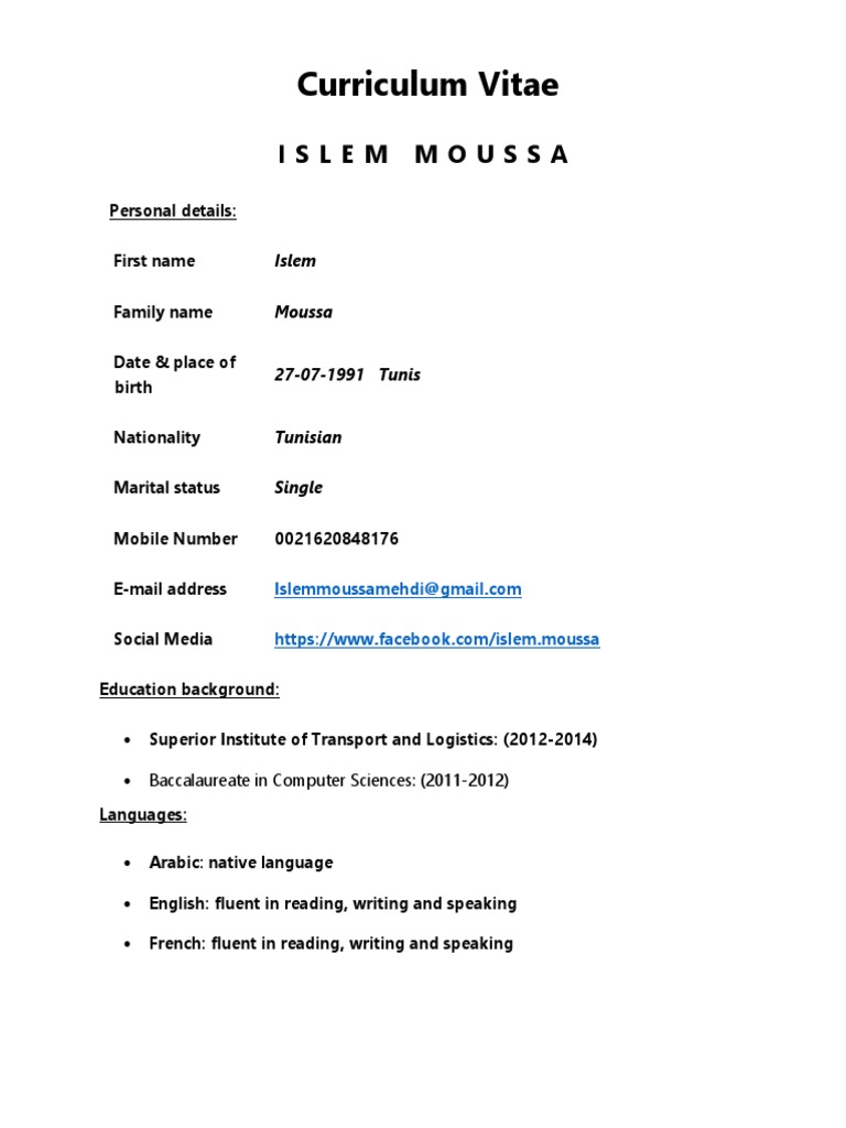 Islem Moussa's Curriculum Vitae | PDF