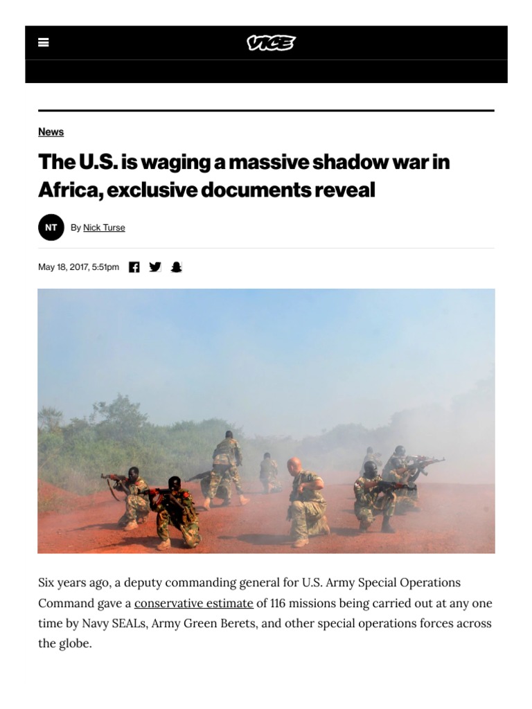 The U.S. Is Waging A Massive Shadow War in Africa, Exclusive Documents Reveal (Nick Turse, Vice ...