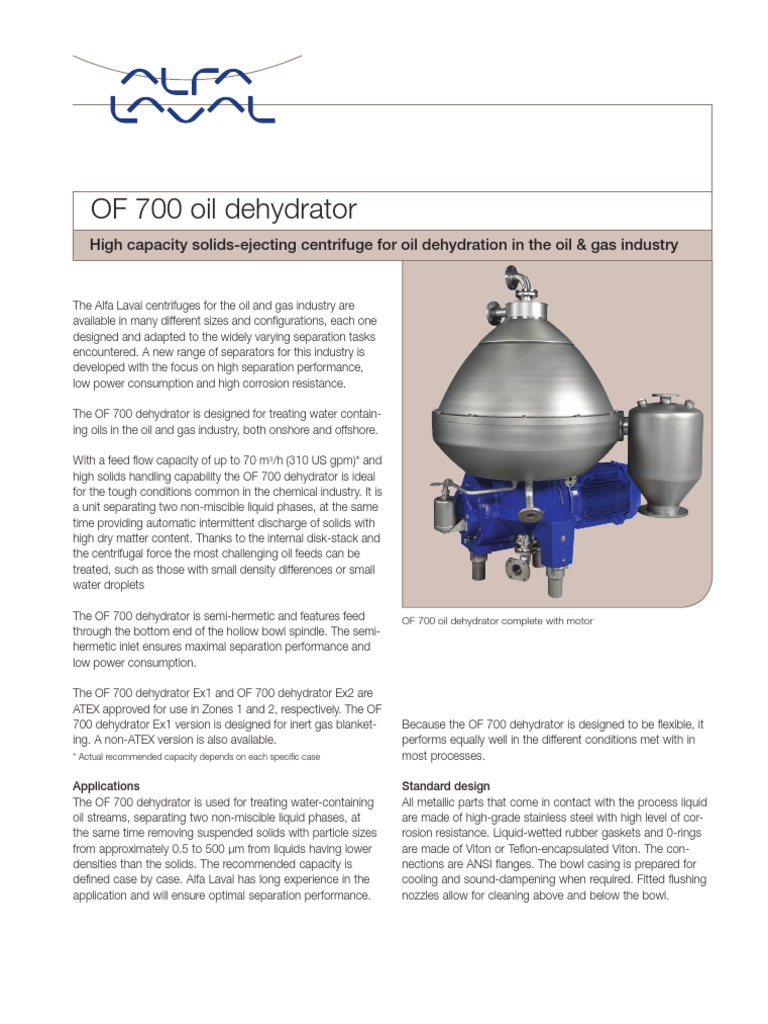 OF 700 Oil Dehydrator: High Capacity Solids-Ejecting Centrifuge For Oil ...