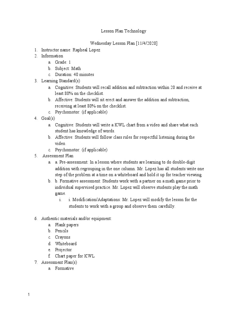Rapheal Edu 600 Lesson Plan Technology Revision 1 | PDF ...