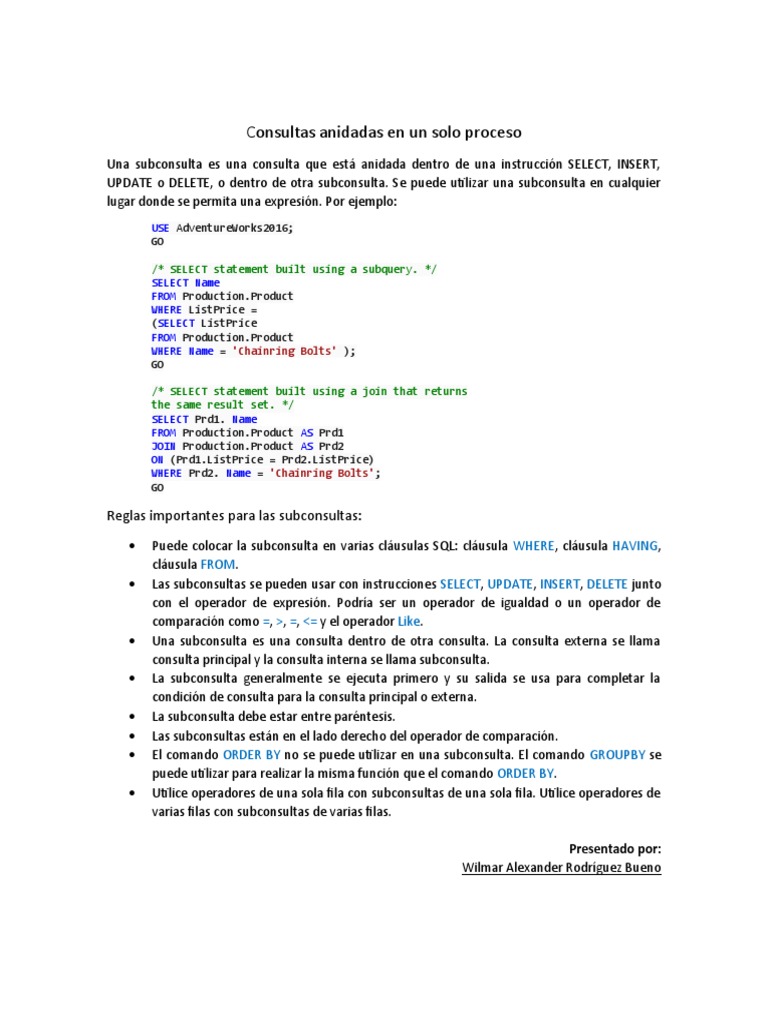 Subconsultas en SQL: Guía y Ejemplos | PDF