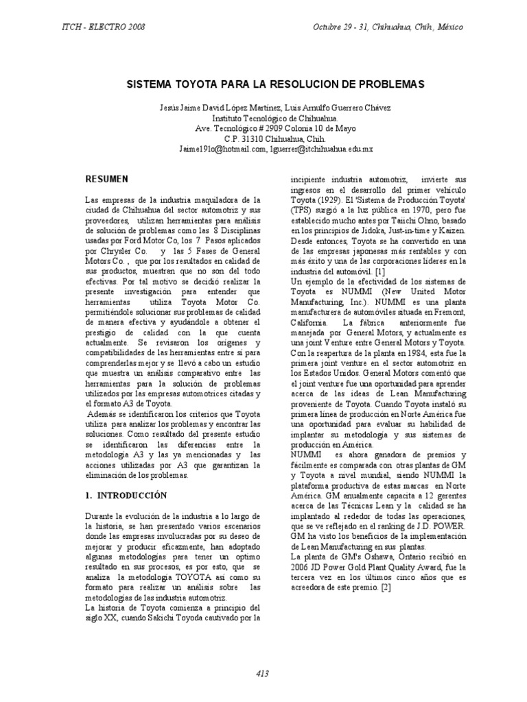 Sistema Toyota Resolucion de Problemas | PDF | Toyota | Motores generales