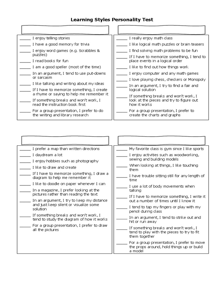Learning Styles Assessment Guide | PDF | Learning Styles ...