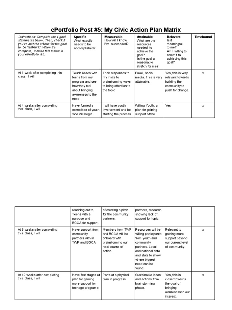 Final Post 5 My Civic Action Plan Matrix | PDF | Goal | Brainstorming