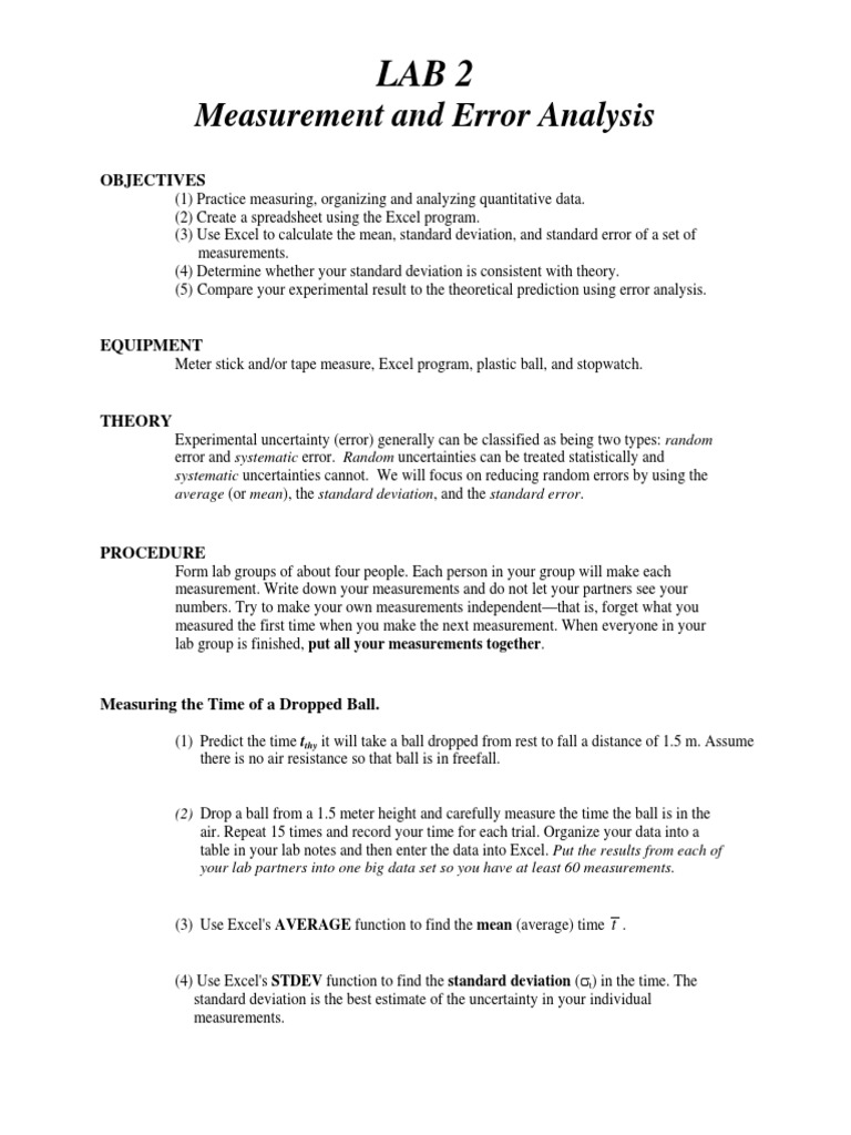 Measurement and Error Analysis PDF | PDF | Standard Error | Standard ...