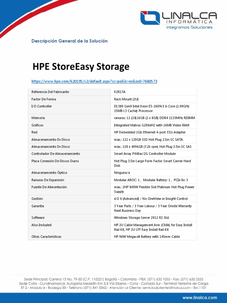 Ficha Tecnica SERV - HP STOREEASY 1650 32TB SAS STRG+16T | PDF ...