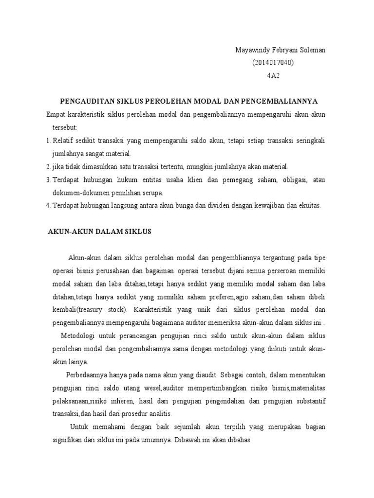 Pengauditan Siklus Perolehan Modal | PDF | Bisnis | Hukum
