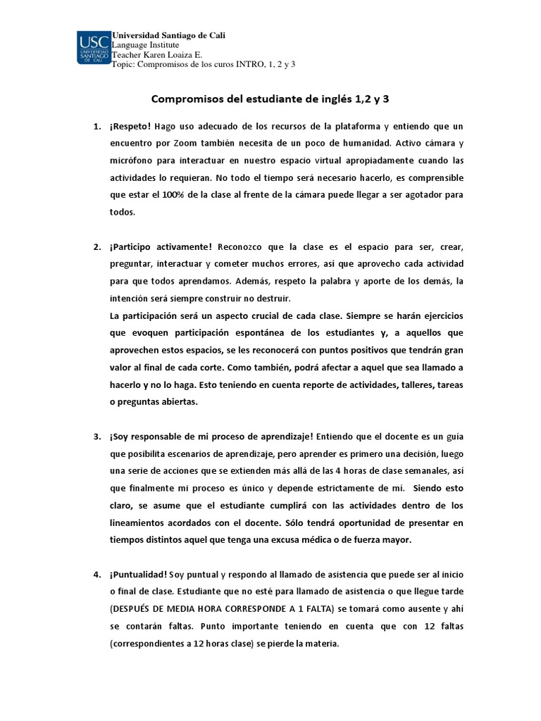 Compromisos Del Curso Inglés 1, 2 Y 3 2020B | PDF | Moodle ...