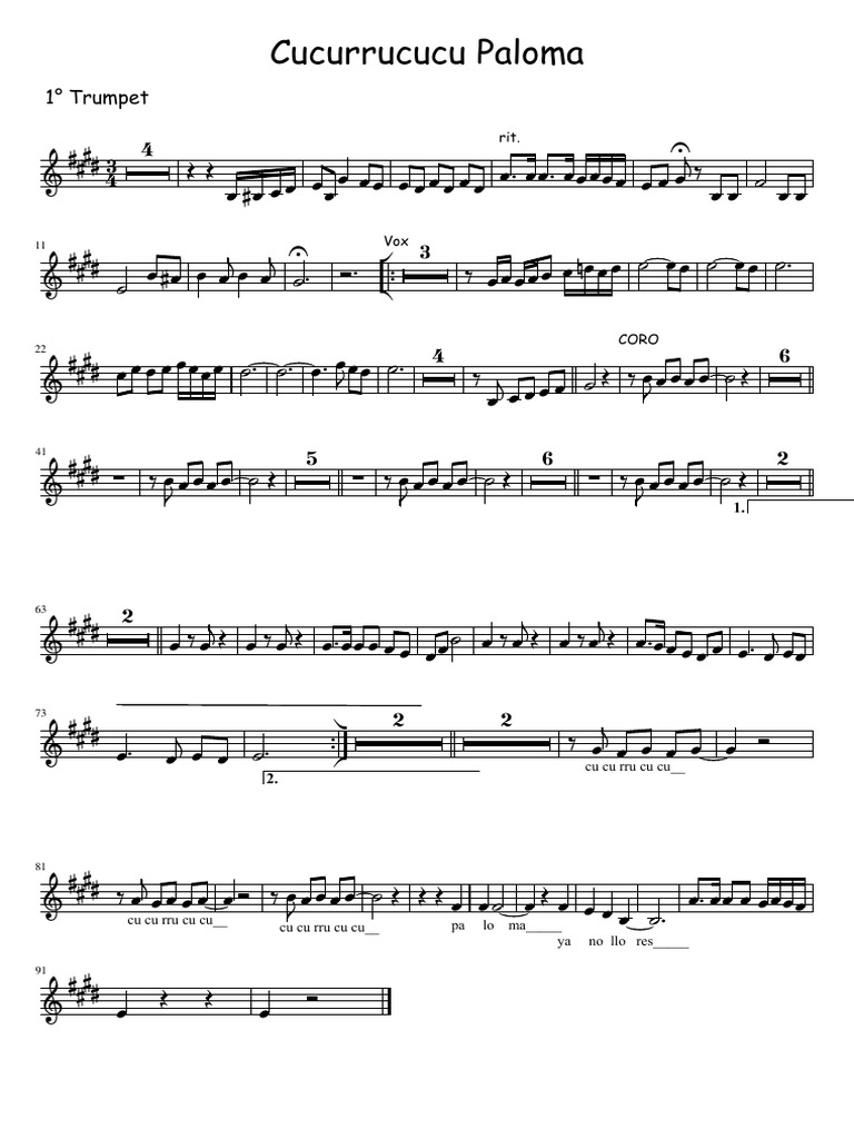 Cucurrucucu Paloma - 1° Trumpet PDF | PDF
