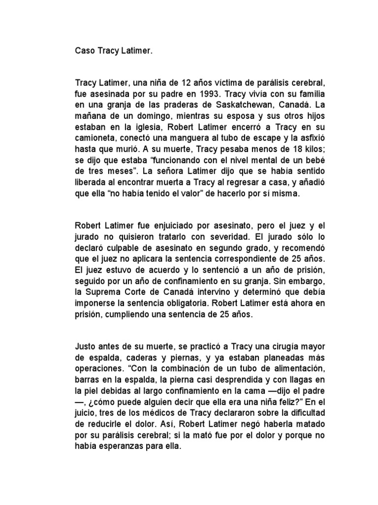 Caso Tracy Latimer y Preguntas | PDF | Violencia | Homicidio