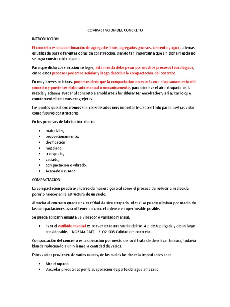 Compactacion Del Concreto | PDF | Hormigón | Agua