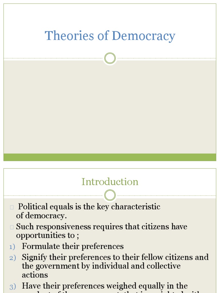Theories of Democracy | PDF | Democracy | Political Ideologies