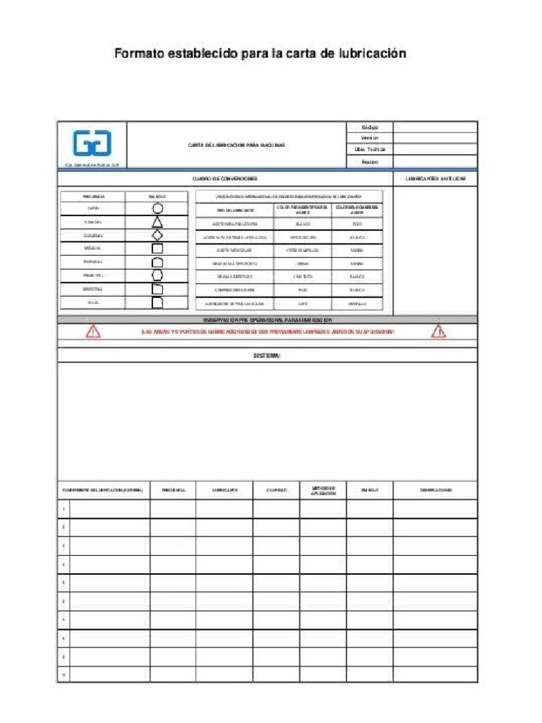 Carta de Lubricacion | PDF