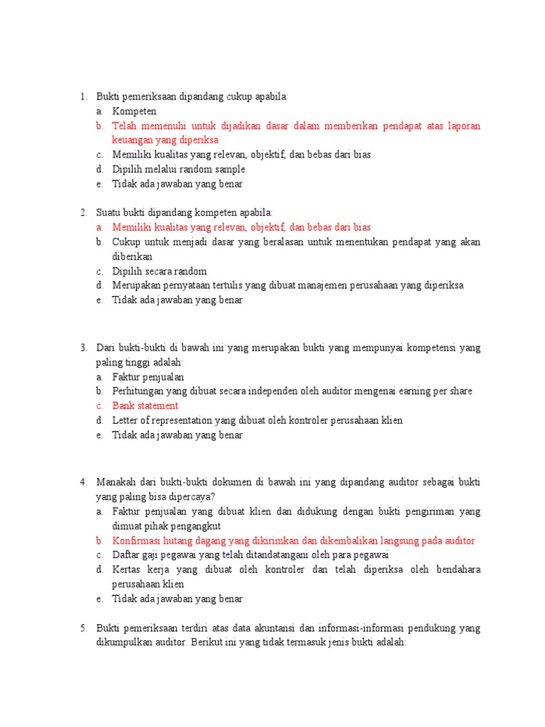 Soal Auditing Jawaban | PDF | Pengelolaan Keuangan & Uang | Hukum