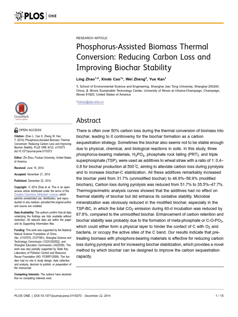 Zhao Et Al 2014 Phosphorus-Assisted Biomass | PDF | Pyrolysis | Soil