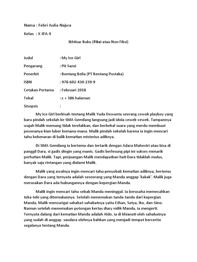 Tugas Ikhtisar Buku B.Indonesia | PDF | Fiksi Umum