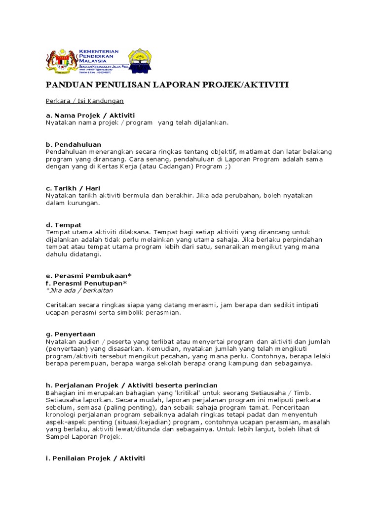 Panduan Penulisan Laporan Projek, Program Atau Aktiviti | PDF
