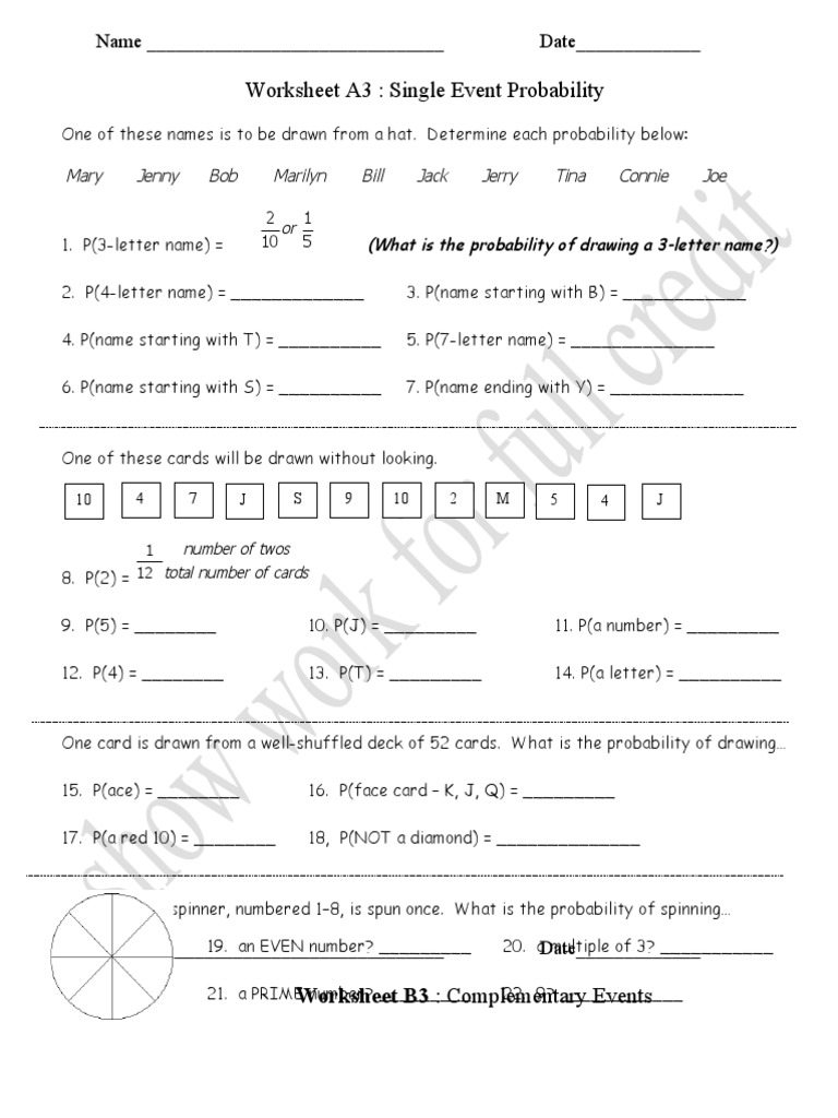 Worksheet Probability | PDF | Odds | Playing Cards