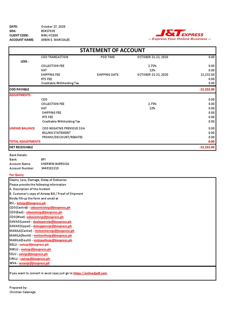 Statement of Account: Date: Soa: Client Code: Account Name | PDF ...