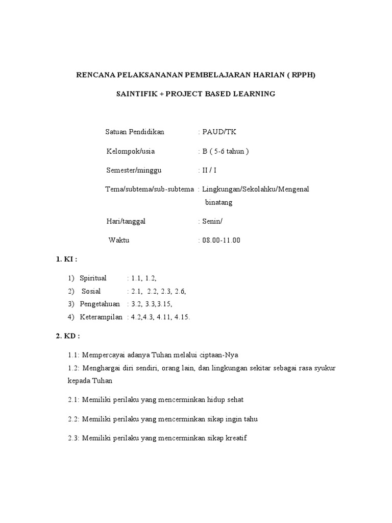 RPPH PAUD: Mengenal Binatang dan Seni | PDF | Kesehatan Holistik