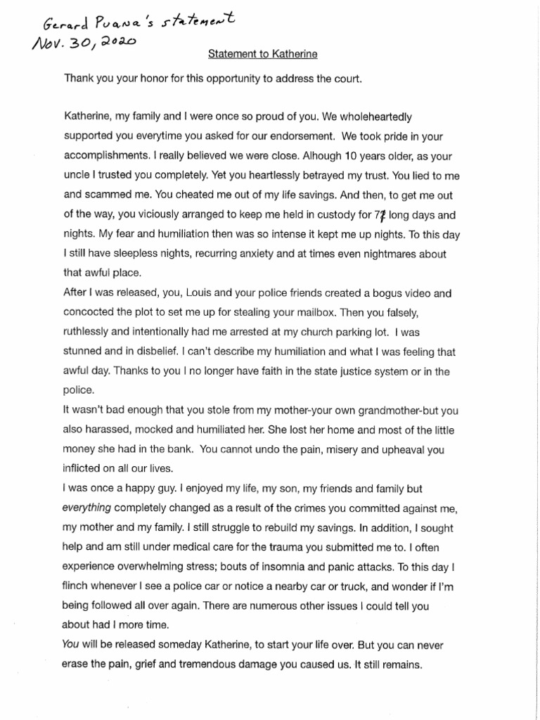 Gerard Puana's Statement To Louis and Katherine Kealoha | PDF