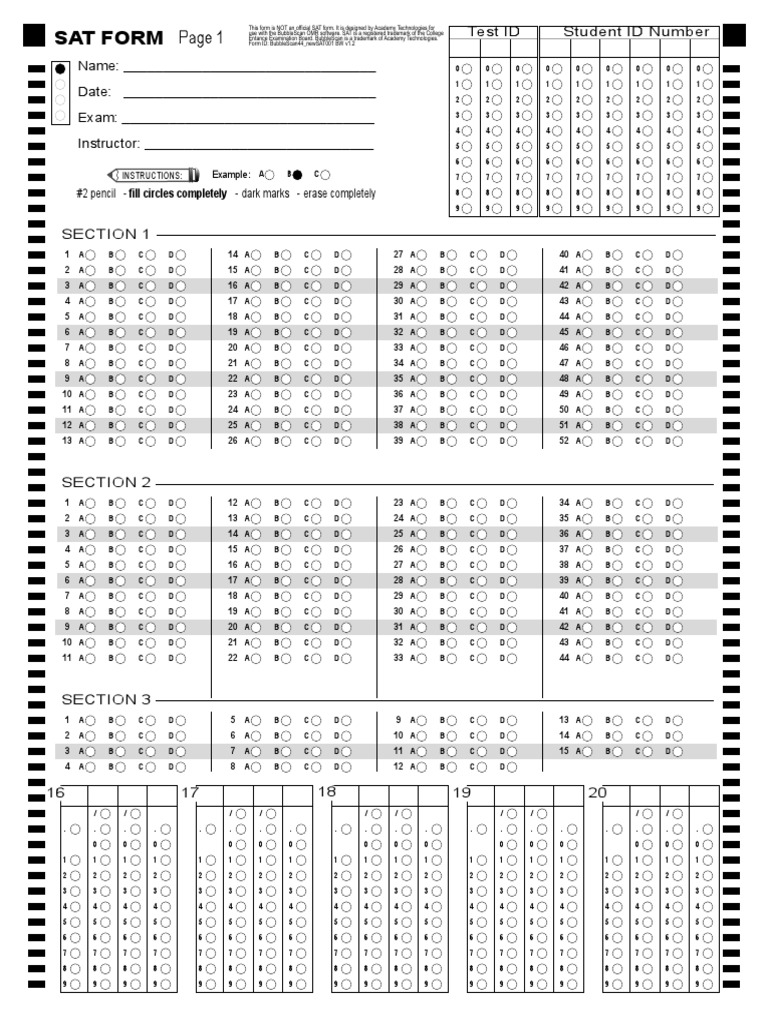 SAT Original Answer Sheet | PDF | Sat | Standardized Tests