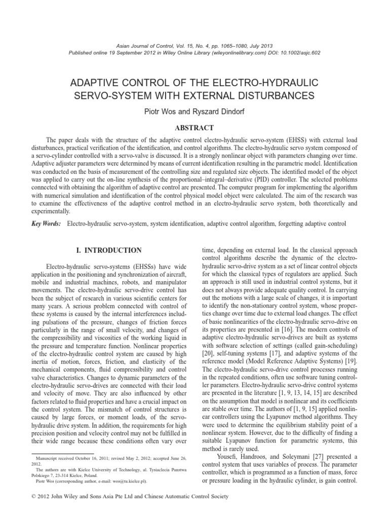 Adaptive Control of The Electro-Hydraulic Servo-System With External ...