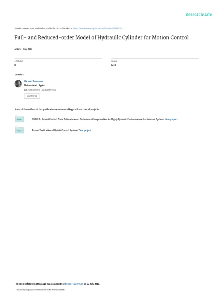 Full - and Reduced-Order Model of Hydraulic Cylinde PDF | PDF | Control ...