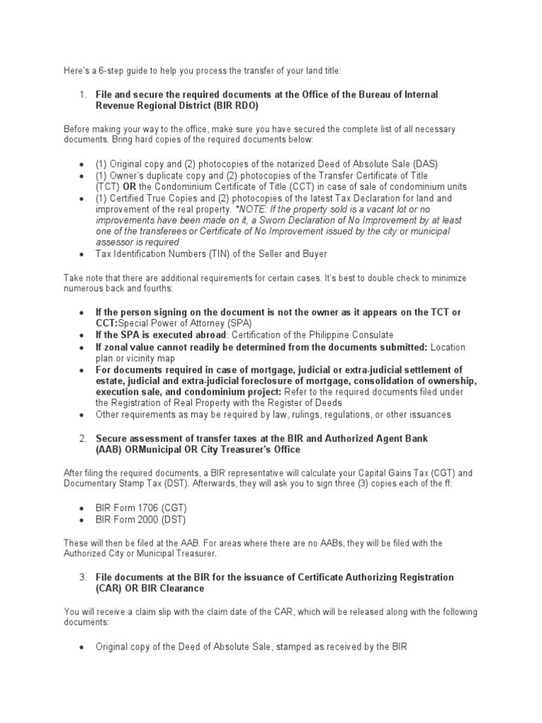 Steps of Land Transfer | PDF | Real Estate Broker | Title (Property)