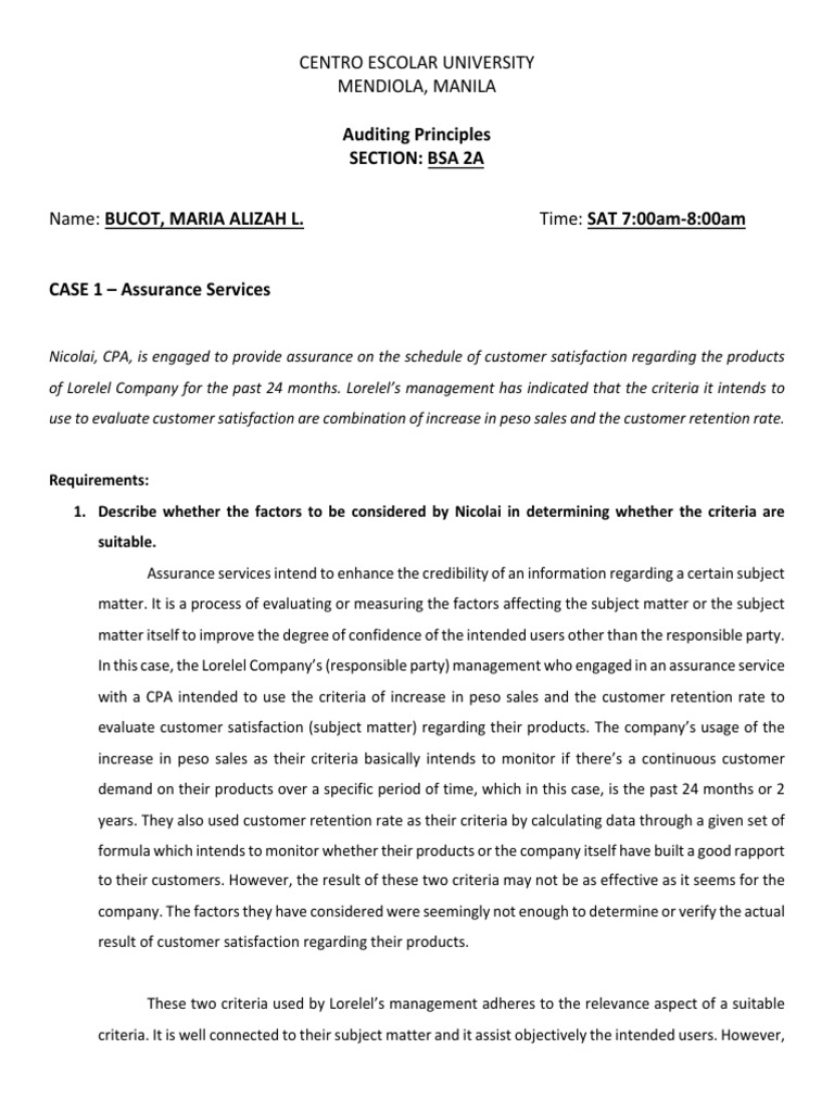 Auditing Principles Section: Bsa 2A: Centro Escolar University Mendiola ...