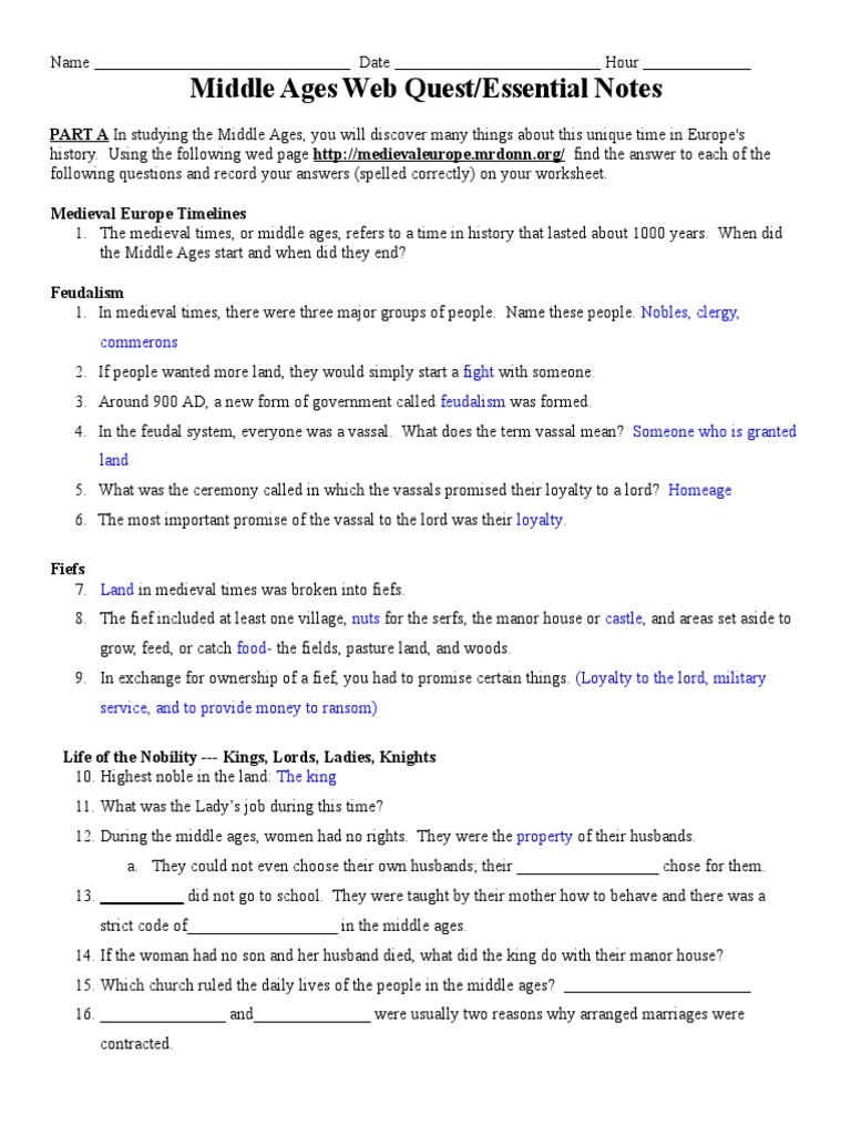 Middle Ages Webquest | PDF | Knight | Feudalism