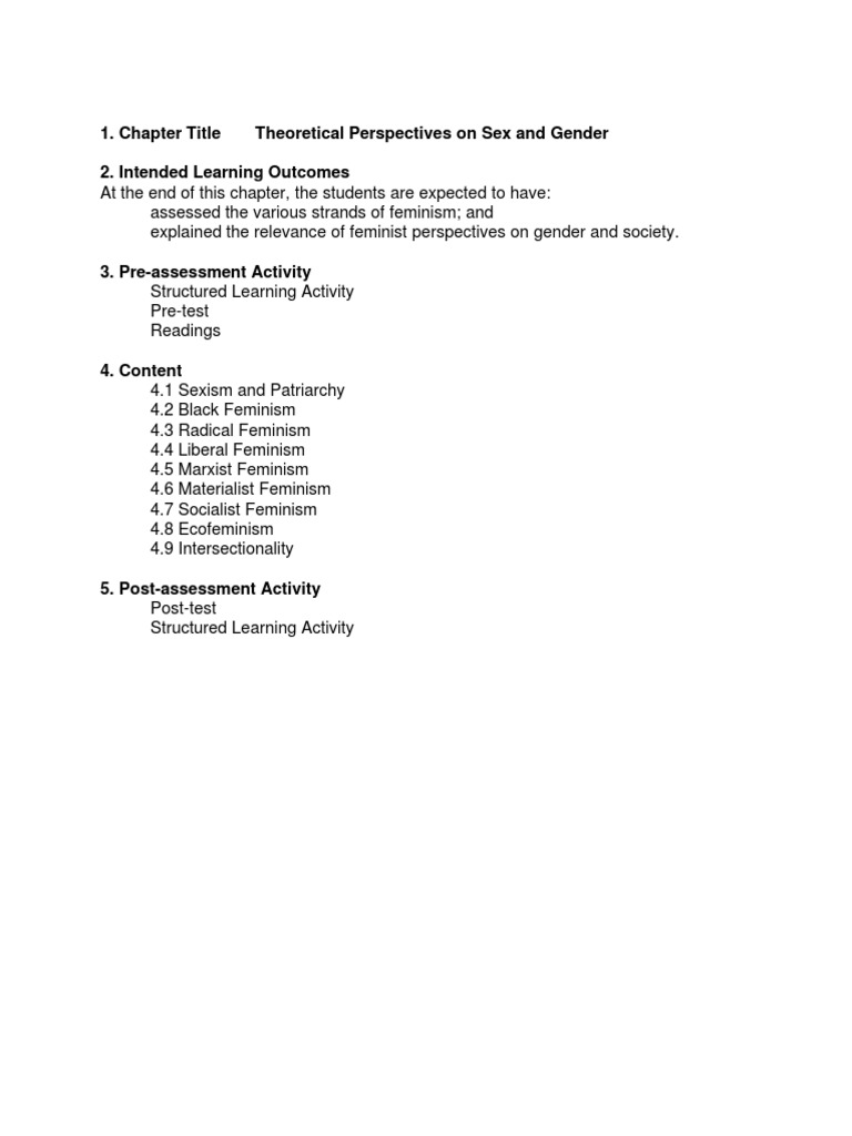 Theoretical Perspectives On Sex And Gender Learning Guide Pdf Intersectionality Barbie