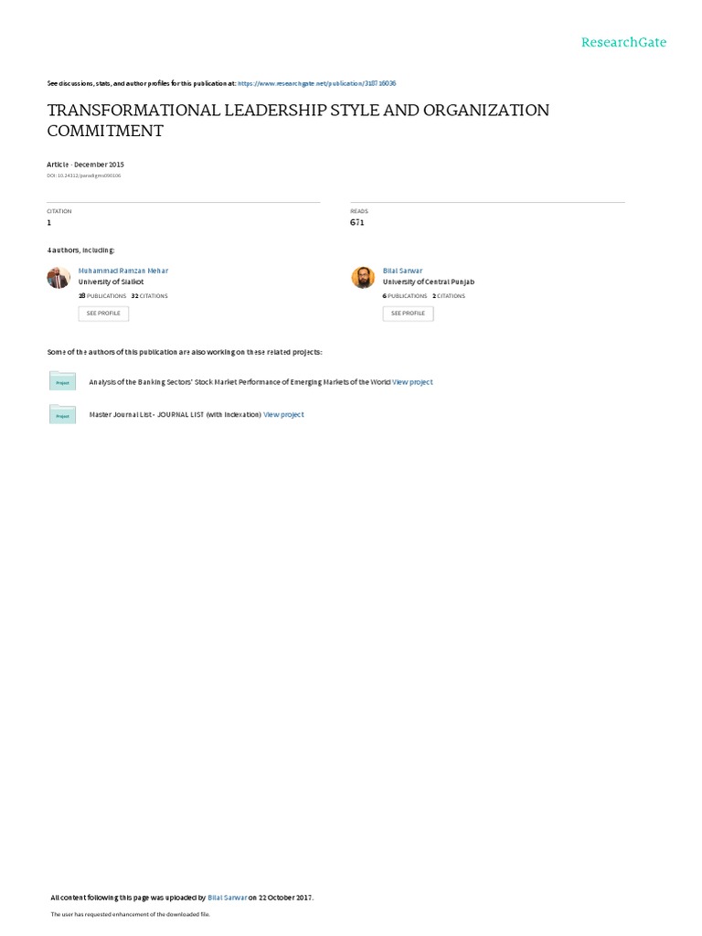 Transformational Leadership & Commitment | PDF | Transformational Leadership | Leadership