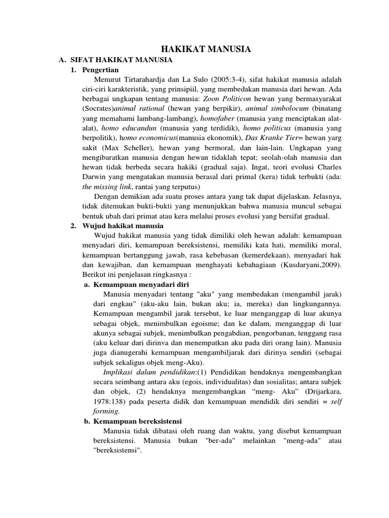 Pertemuan 1 Hakikat Manusia | PDF