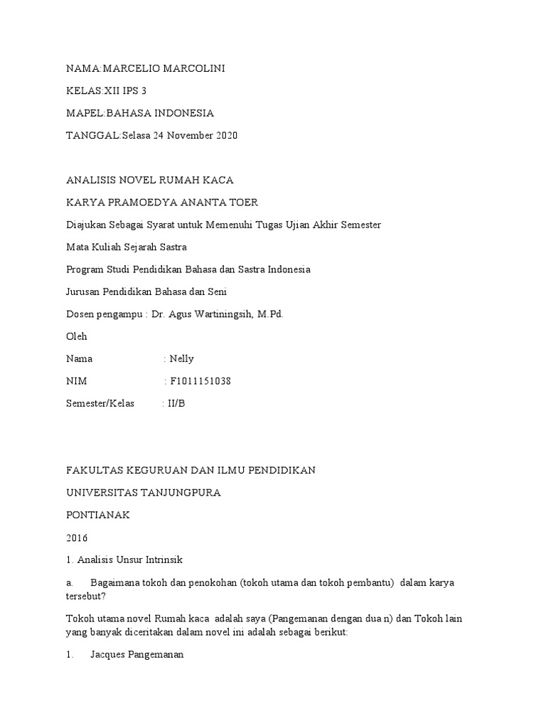 Analisis Novel Rumah Kaca | PDF