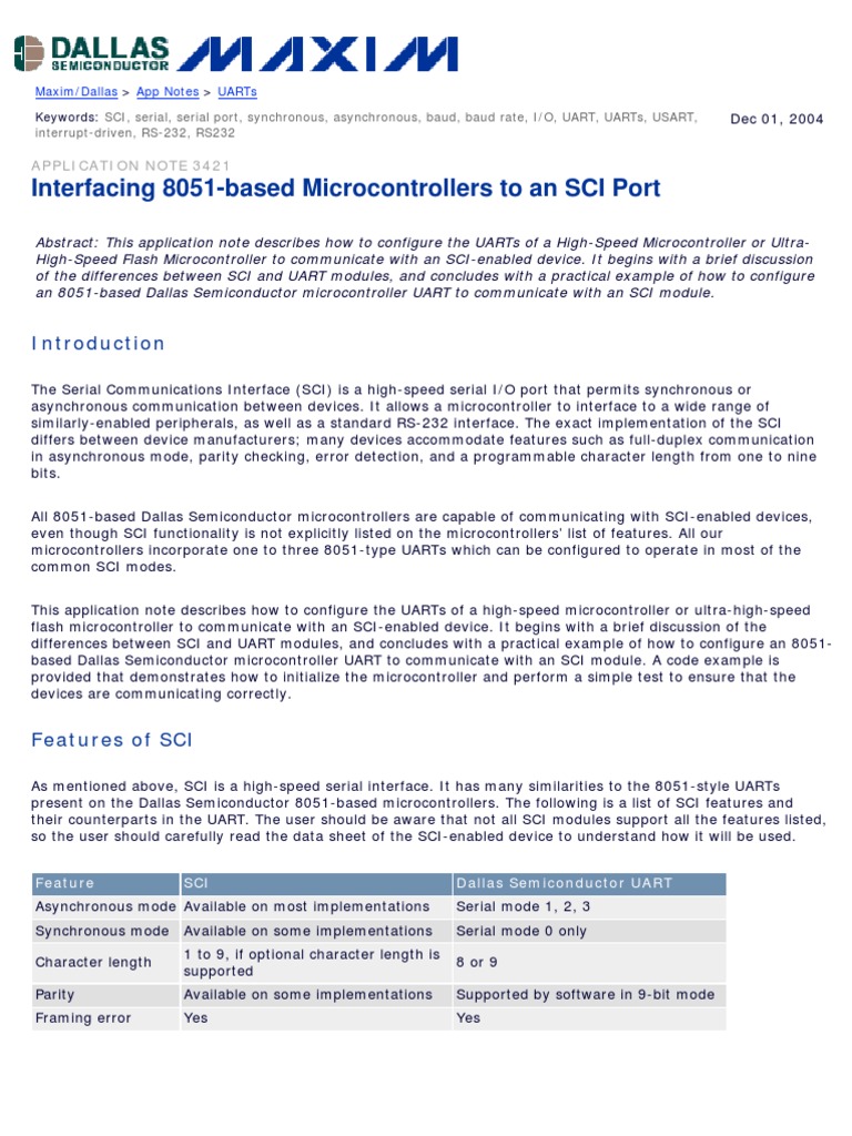 Interfacing 8051-Based Microcontrollers To An SCI Port: Application Note 3421 | PDF ...