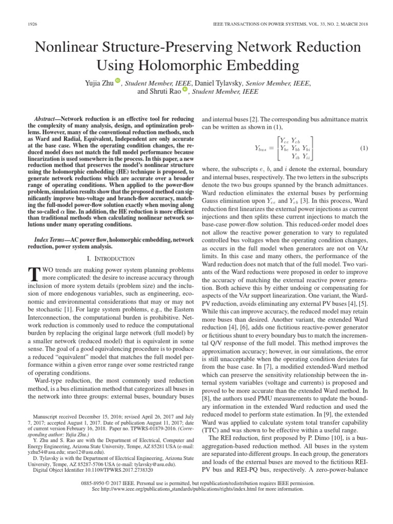 Nonlinear Structure-Preserving Network Reduction Using Holomorphic Embedding | PDF | Power ...