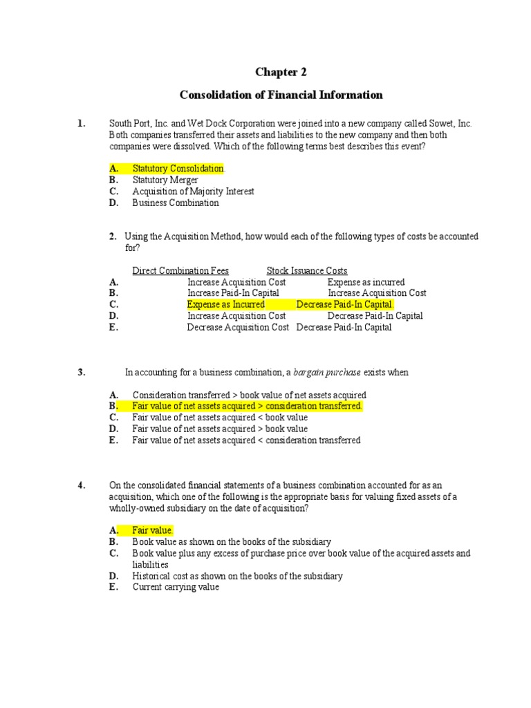 Acc 4100 Chapter 2 Questions | PDF | Mergers And Acquisitions | Book Value