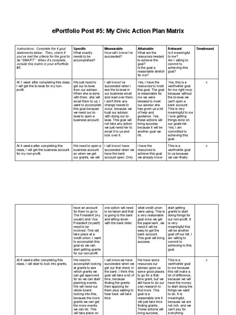 Final Post 5 My Civic Action Plan Matrix | PDF | Goal | Business