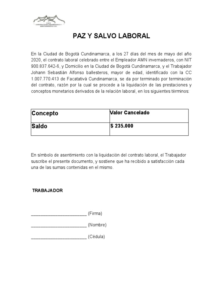Paz y Salvo Laboral | PDF