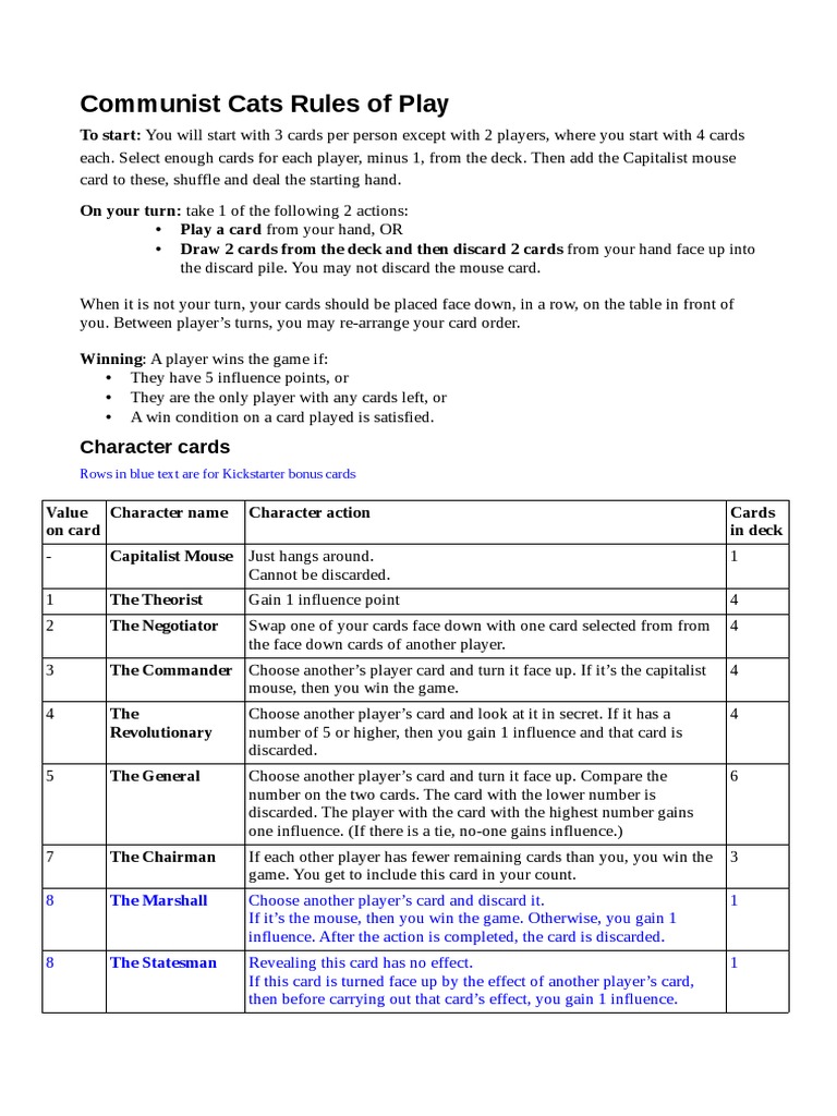 Communist Cats Rules | PDF | Playing Cards | Games Of Chance