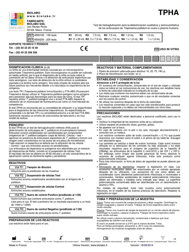 Test TPHA para Sífilis en Suero | PDF | Infección | Anticuerpo