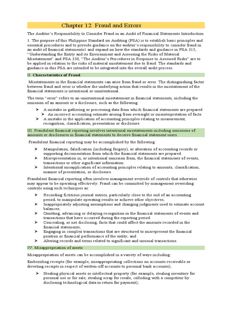 Chapter 12 Fraud and Errors | PDF | Internal Control | Audit