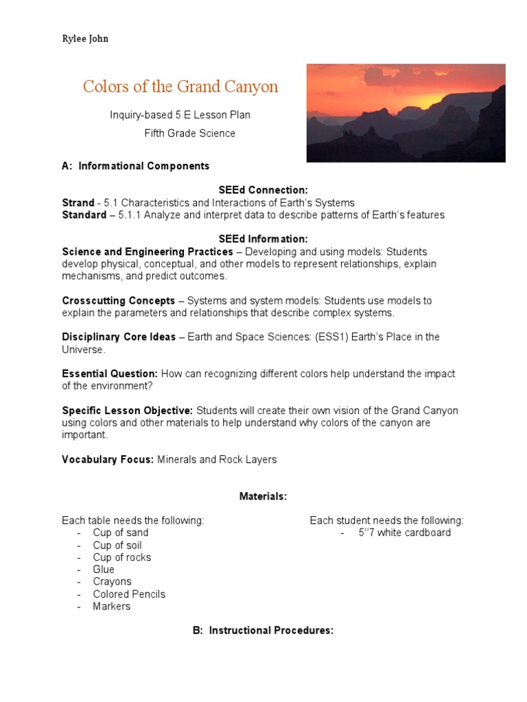 General 5e Lesson Plan Grand Canyon | PDF | Inquiry Based Learning | System