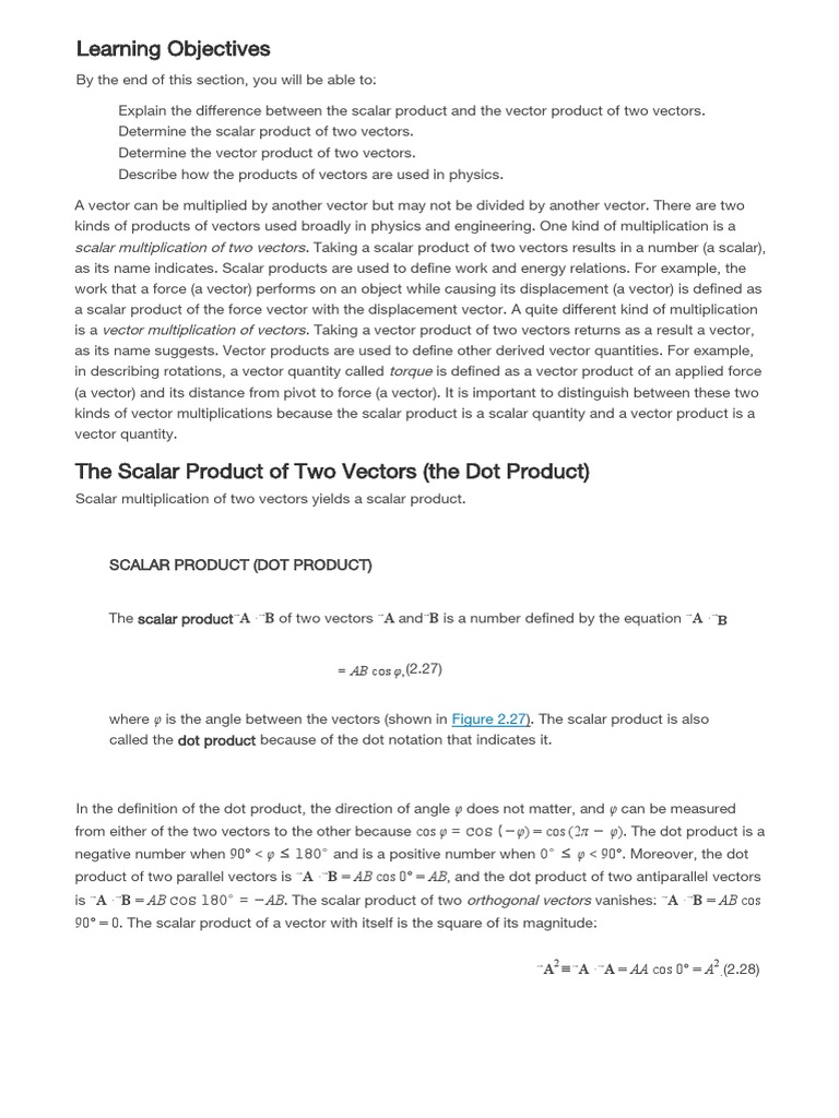 Openstax Physics Chapter 1 Lesson 5 5 Products of Vectors | Download Free PDF | Euclidean Vector ...