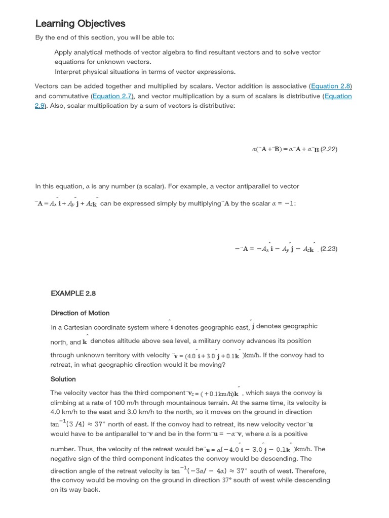 Openstax Physics Chapter 1 Lesson 5 4 Algebra of Vectors | PDF ...