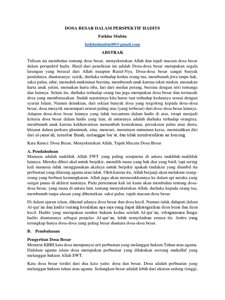 Dosa Besar Menurut Hadits Islam | PDF | Ilmu Sosial | Hukum